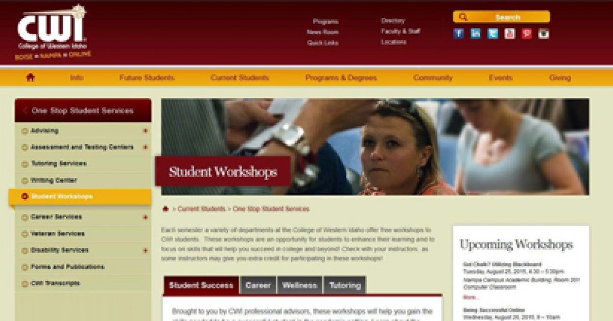 Webpage Promotes Student Workshops | CWI
